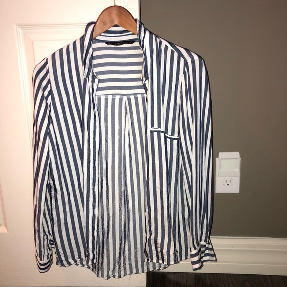 Zara | Tops | Zara Blue White Striped Button Down Blouse | Poshmark